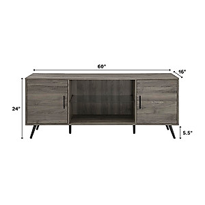 Walker Edison Saxon Mid Century Modern Glass Shelf TV Stand for TVs up to 65 Inches, 60 Inch, Slate Grey