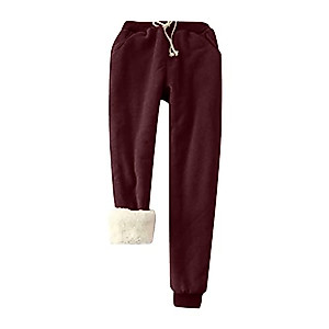 YUTANRAL Joggers for Women Two Piece Set Fleece Lined Oversized Sweatshirts Crewneck Long Sleeve Tops Womens Fall Fashion 2023 High Waisted Sherpa Sweatpants Winter Clothes Plus Size(6-Wine,XX-Large)