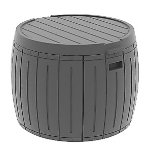 Mrosaa Deck Box Round, Patio Table, Waterproof Outdoor Storage Box for Kid Toys, Patio Furniture, Pool Tools, Outdoor Uses, Sports Equipment, Waterproof and UV Resistant Resin, 27 Gallons Grey