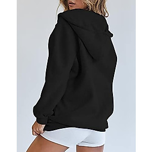 Ezbelle Women's Zip Up Hooded Oversized Sweatshirts Full Zipper Lightweight Hoodie Long Sleeve Cardigantops Y2k Fall Winter Clothes Black L