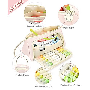 Large Capacity Pencil Case Pen Bag, Pencil Bag Stationery Storage Pencil Pouch, Handheld Makeup Pouch Holder, Pencil Pouch Organizer College School Office Supplies for kid Adult Christams Gift(Pink)