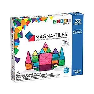 Magna-Tiles 32-Piece Clear Colors Set, The Original Magnetic Building Tiles For Creative Open-Ended Play, Educational Toys For Children Ages 3 Years +