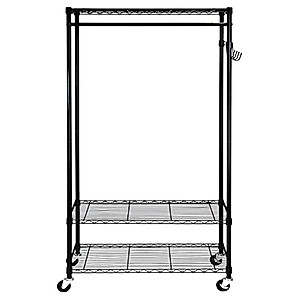 Oceanstar Heavy Duty Rolling Storage Garment Rack with Adjustable Shelves and Hook,Black
