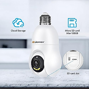 Jennov 2K/3MP Light Bulb Security Camera, 2.4Ghz Wi-Fi Security Camera Wireless Outdoor, 360° Indoor Light Socket Camera Easy Installation, Auto Tracking, Motion Detection, Compatible with Alexa