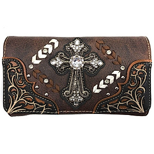 Zelris Western Country Cross Chevron Design Square Rucksack Backpack with Matching Wallet Set (Brown Turquoise)