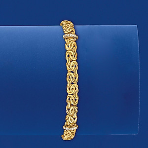 Ross-Simons 14kt Yellow Gold Byzantine Bracelet With Diamond-Accented Stations. 7 inches