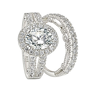 Wuziwen 4 Carats Wedding Engagement Band Rings for Women Sterling Silver Cubic Zirconia Size 7