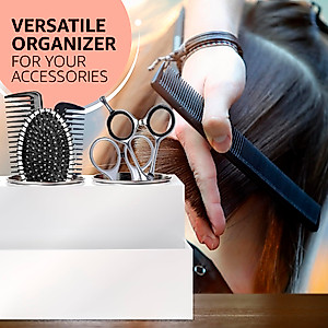 Levitural Premium Acrylic Hair Tool Accessories Organizer Stand – Portable Hair Dryer, Brush, Straightener, Curling Iron Holder Countertop and Storage for Bathroom Vanity Cabinet (White)