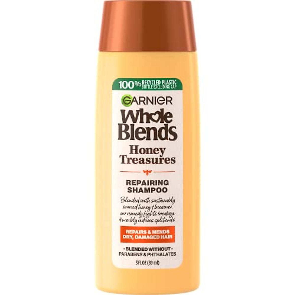 Garnier Whole Blends Honey Treasures Repairing Shampoo, with Sustainably Sourced Honey, For Dry, Damaged Hair, Travel Size, 3 Fl Oz, 1 Count (Packaging May Vary)