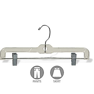 Clear Plastic Kids Bottom Hanger with Adjustable Cushion Clips, Small 12 Inch Pant Hangers with 360 Degree Chrome Swivel Hook (Set of 100)