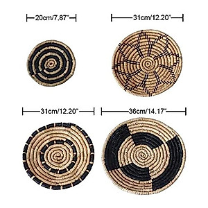 FORVE Hanging Woven Wall Basket Decor Set of 4, Handwoven Round Seagrass Baskets Wall Decor, Handmade Decorative Tray and Baskets with a Hook On The Back, Perfect for Living Room Unique Wall Art