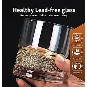 Handmglass Set of 2 Gold Whiskey Glass Gift Sets box for Mom Women Couples Groom Newlywed Mr Mrs and More & Perfect Bar Accessories for Drinking Bourbon Irish Cocktail Cognac Scotch (Clear)