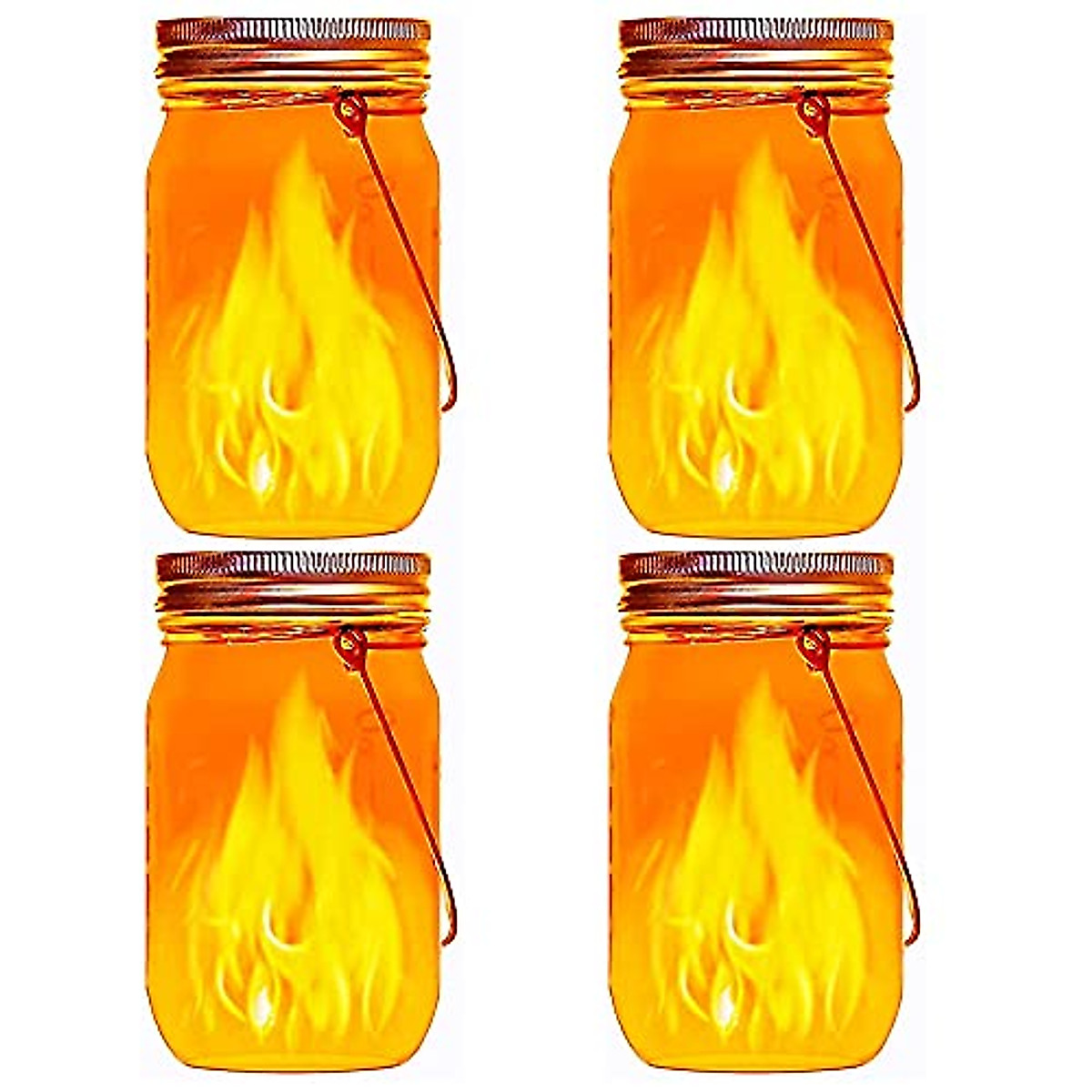 Solar Mason Jar Flame Lantern Lights ,4 Pack LED Flickering Flame Effect Light,Solar Lanterns for Outdoor Patio Party Garden Wedding Christmas Decor Lights(Mason Jars/Handles Included)