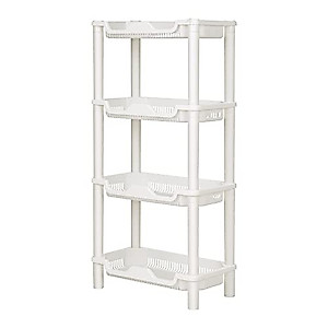 ELYKEN 4 Tier Shower Caddy Organizer Shelf Standing, 15.8 x 8.1 x 31.5 Inches, Rustproof, Plastic Floor Storage Rack for Bathroom, Countertop, Shower pan, Narrow Place, White