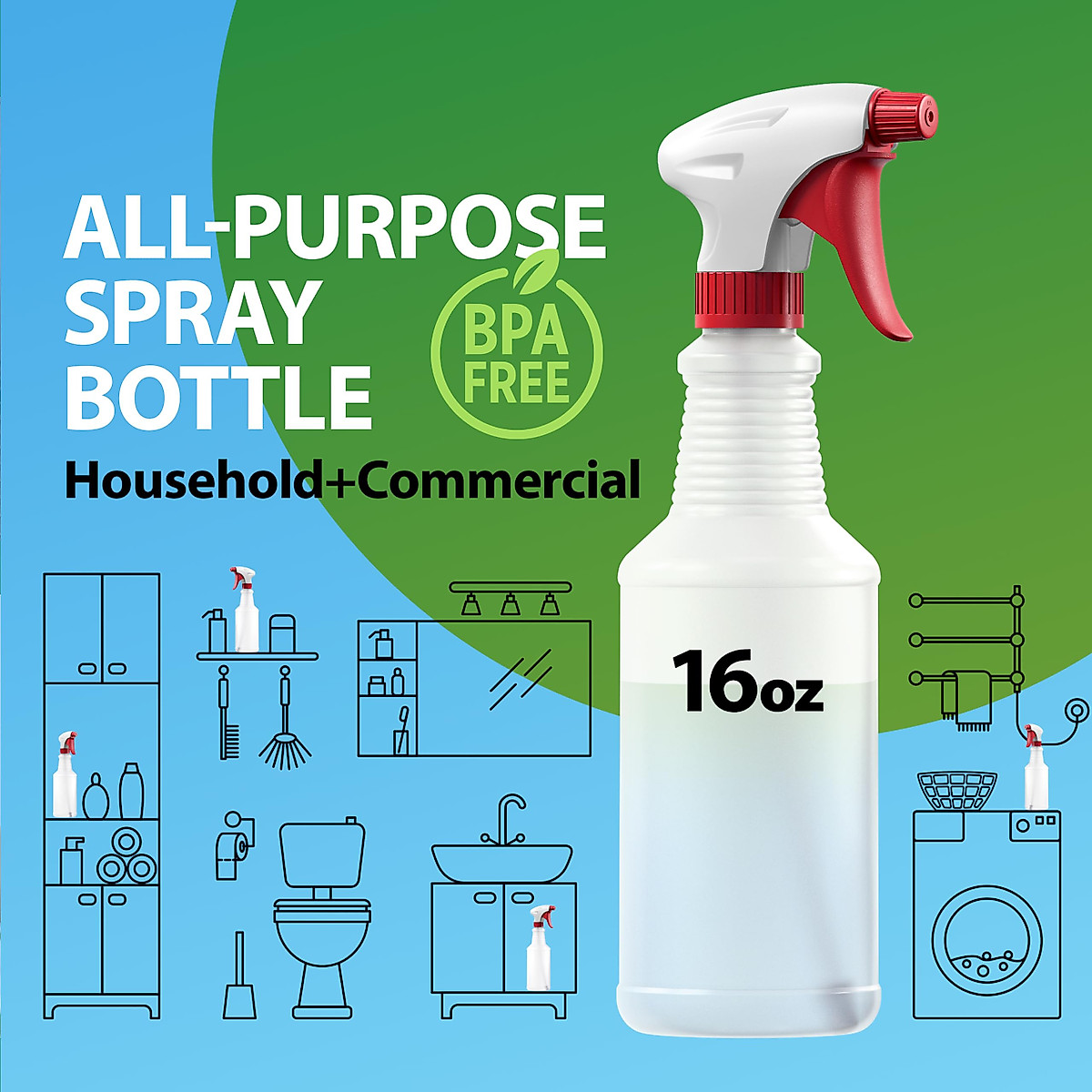 Bar5F Spray Bottle (16oz/2Pack) - Spray bottles for Cleaning Solutions, Wide Chemical Compatibility, FBA-Free, Garden, Grill, BBQ, Adjustable Nozzle