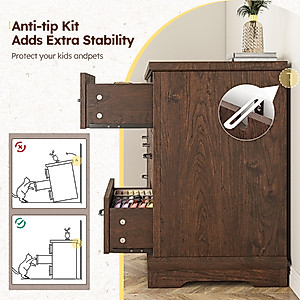 EnHomee 9 Drawers Dresser, 63" W Farmhouse Dressers for Bedroom Dressers with 9 Drawers, Solid Wood Dresser TV Stand with Large Metal Handle, Modern Wood Drawer Organizer for Closet (Rsutic Brown)