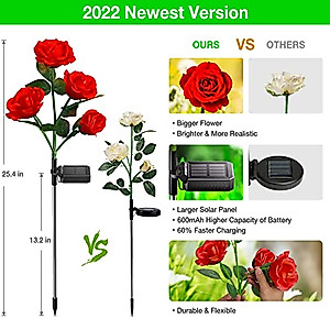 BUCASA Solar Garden Lights Outdoor 4 Pack, Upgraded Waterproof Solar Powered Outdoor Lights with 16 Rose Flowers, Bright Color Changing Solar Flower Lights for Pathway Walkway Patio Yard Lawn