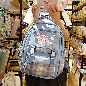 Kawaii Backpack for Girls Boys, Cute Backpack Kawaii School Supplies Purse Aesthetic Bookbag for Hiking Travel School Bag (Blue)
