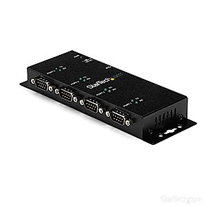 StarTech.com 4 Port USB to Serial RS232 Adapter - Wall Mount - Din Rail - COM Port Retention - FTDI USB to DB9 RS232 Hub , TAA (ICUSB2324I)