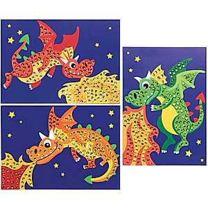 Baker Ross AT748 Dragon Sequin Picture Kits, for Kids Arts and Crafts Projects (Pack of 4), Assorted
