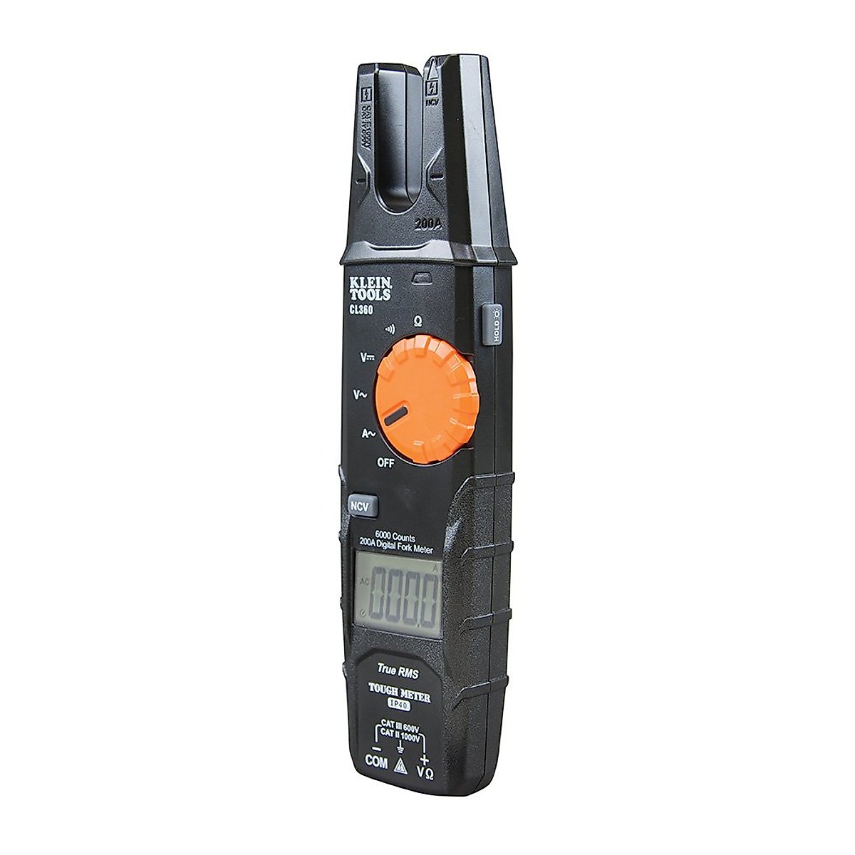 Klein Tools CL360 CL360 Electrical Tester, Open Jaw Fork Non-Contact Voltage Meter with TRMS Technology, with Case, Test Leads and Batteries