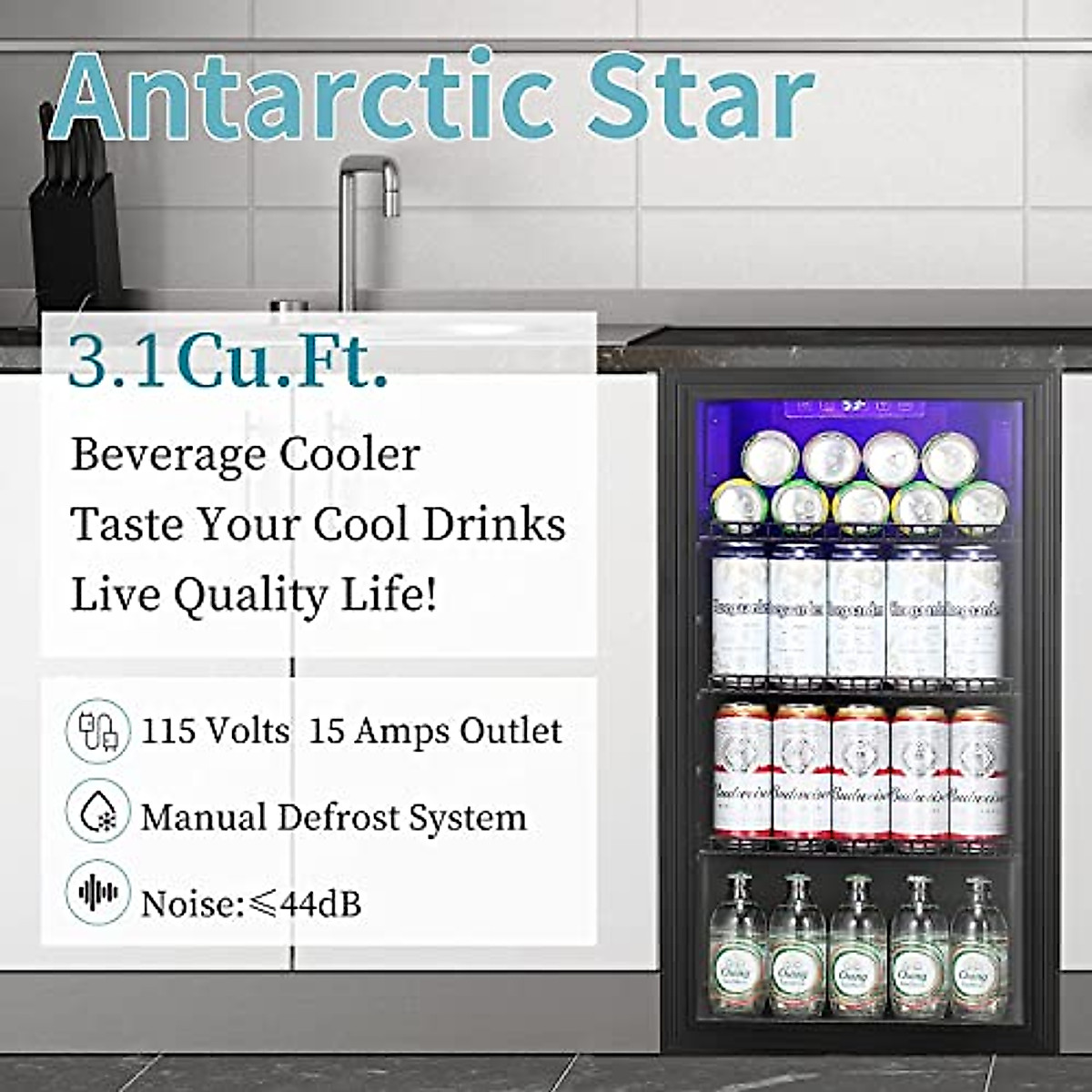 Antarctic Star Beverage Refrigerator Cooler - 125 Can Mini Fridge Soda Beer, Small Wine Champagne Cooler for Home and Bar,Small Drink Dispenser,Electronic Temperature Control,3.1Cu.Ft,Black
