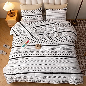 Smoofy Aztec White Bedding Sets Queen Size, Folkloric Art Pattern Boho Aztec Comforter Set with Soft Microfiber Fill Bedding, 1 Comforter 2 Pillowcases
