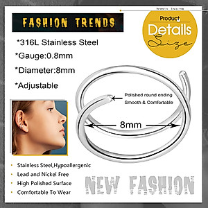 Longbeauty 12pcs Double Nose Hoop Ring for Single Piercing Nose Hoop Twist Nose Ring Hoop For Women Spiral Nose Hoop For Girls Nostril Piercing Jewelry