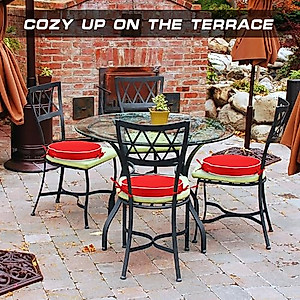 Kigley 4 Pcs 15 Inch Outdoor Round Bistro Chair Cushions Patio Bistro Round Foam Seat Cushion Round Chair Cushions with White Edge and Tie for Patio Bistro Garden (Red)