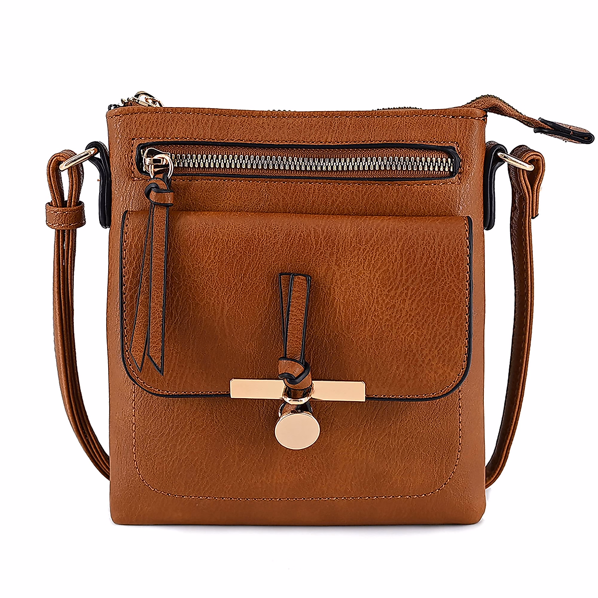 V+BENIE Gold Button Small Crossbody Bag, Brown