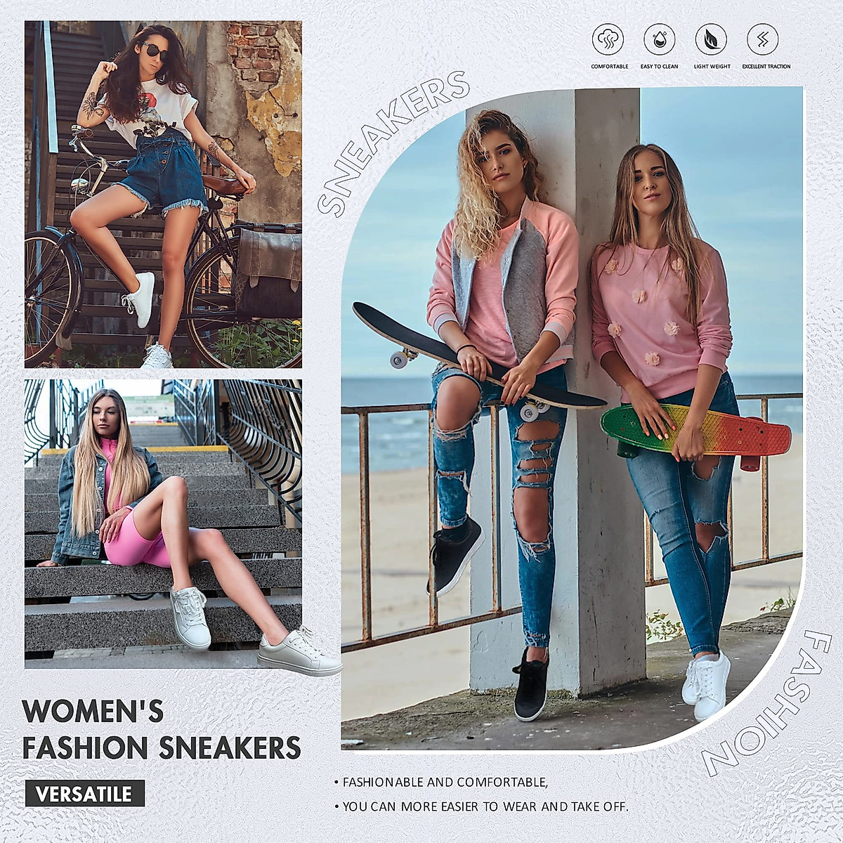 Jeossy Women's 8007 Fashion White Sneakers | Walking Tennis Shoes | Lace up Casual Sneaker for Women Size 9(DJY8007 White 09)