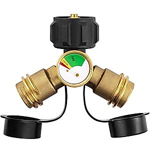 SHINESTAR Propane Tank Splitter with Gauge, Propane Y Splitter for BBQ Grills, Camping Stoves, Gas Burners, Heater and More