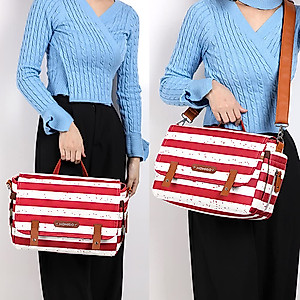 Baby Diaper Stroller Bag - Diaper Caddy Tote Baby Stroller Bag Nursery Storage Bin for Diapers, Wipes & Toys Diaper Bag With Stroller Hooks, Classic Stripes (Red)