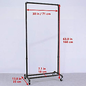 MBQQ Industrial Pipe Clothing Racks on Wheels,28in Length Heavy Duty Garment Racks Commercial Grade,Vintage Rolling Ballet Rack Clothes Display Rack Retail Display,Black Brush Silver