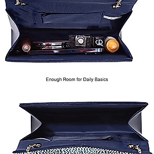 St. Jubileens Ladies Large Evening Satin Bridal Diamante Ladies Clutch Bag Party Prom Envelope (Navy)