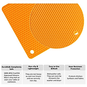 Daixers 2 Pack Silicone Trivet Mat, Hot Pads Non-slip Insulation Mats for Home Kitchen (Orange)