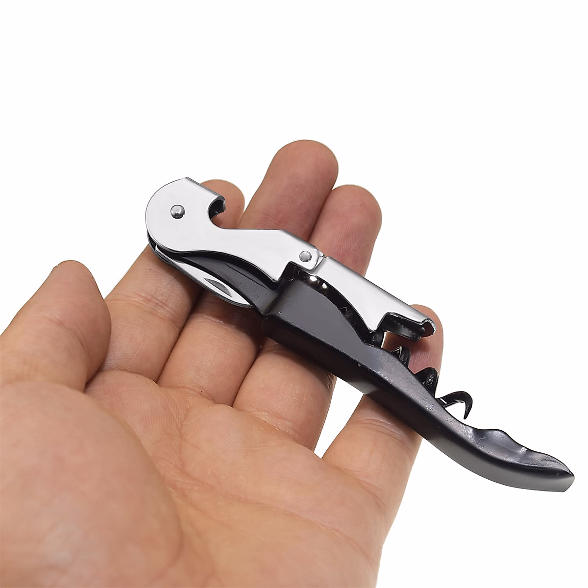 QICAITU 3 Packs Professional Waiter Corkscrew Wine Openers Set and Bottle Opener, Upgraded With Heavy Duty Stainless Steel Hinges Wine Key for Restaurant Waiters, Sommelier, Bartenders (Black 3 Packs)