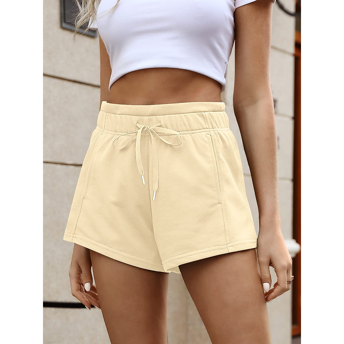 AUTOMET Womens Sweat Shorts Lounge Casual Summer Trendy High Waisted Athletic Shorts Gym Running Shorts with Pockets Fashion Clothes 2023 Apricot