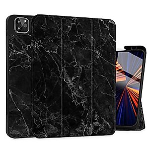 Tuiklol Case for M2 iPad Pro 12.9 inch Generation 6th/5th/4th/3rd 2022 2021 2020 2018 Release - Built in Pencil Holder Slim Protective Stand Back Cover with Auto Wake/Sleep iPad Cover,Marble
