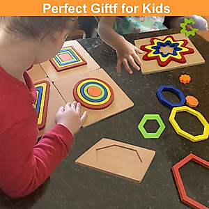 Ronnorr Toddler Puzzles Wooden Toys, 6 Pack Shape Sorting Puzzle Sensory Toys 1 2 3 Year Old Toddlers Activities Preschool Learning Early Educational Travel Puzzle