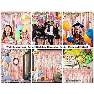 Fringe Backdrop Tinsel Curtain Backdrop 2 Pack 3.3 x 9.9 ft Foil Fringe Curtains Rose Gold Backdrop Streamers Tinsel Backdrop Curtain Photo Backdrop Curtain for Rose Gold Birthday Party Decorations