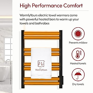 WarmlyYours Radiant Electric Heated Towel Warmer Rack, 8-Bar, Dual Connection, Integrated On/Off Switch with Light, Stainless Steel, Matte Black