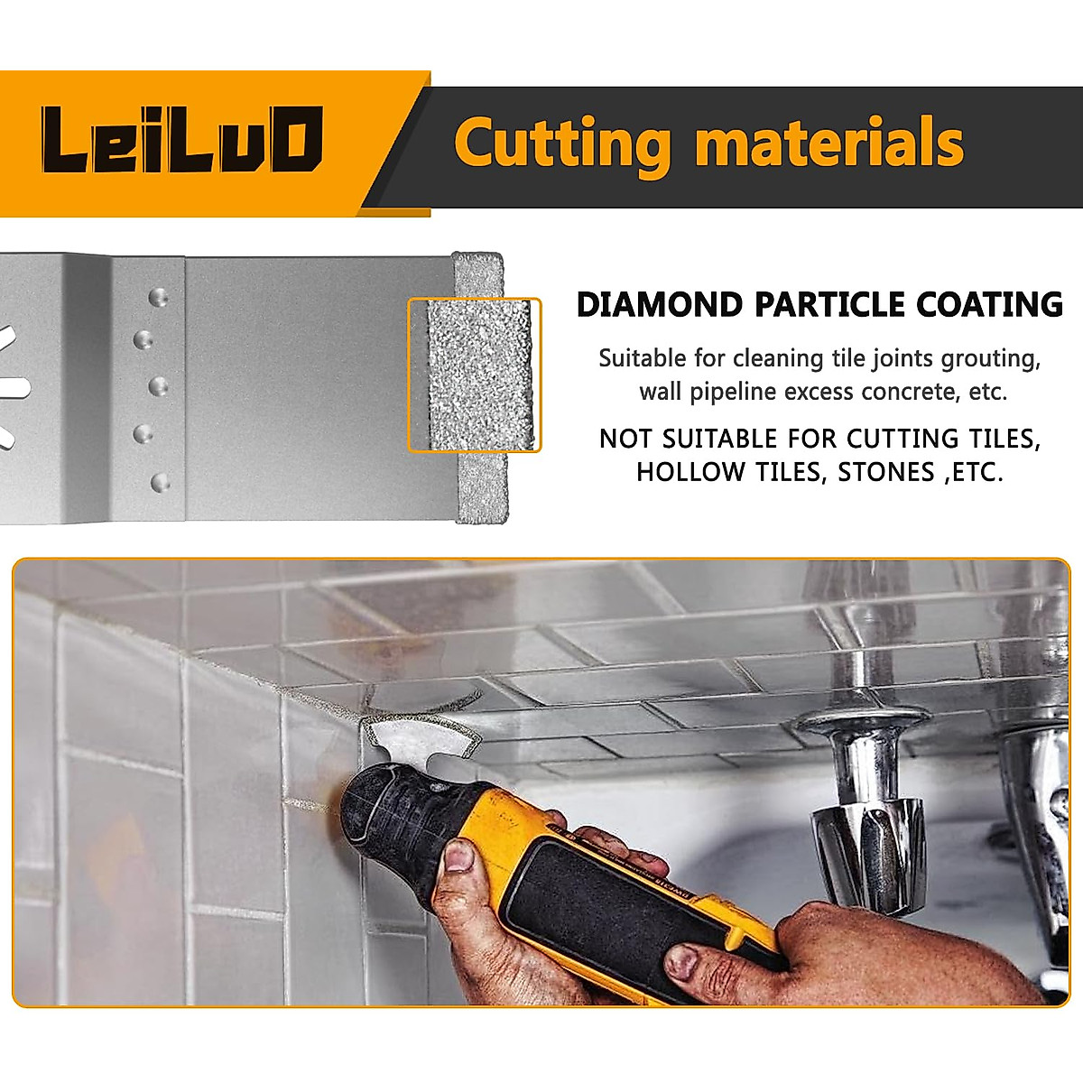 LEILUO Oscillating Multi Tool Blades 5 Pack Diamond Multitool Blades for Grout Removal Fit DeWalt Milwaukee Makita Ryobi and More