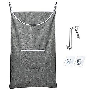 SAVERHO Large Hanging Laundry Hamper Bag, Door Hanging Hamper with Front Pocket Dirty Clothes Hanging Laundry Bag Large Size 35X22inch Door Laundry Basket (Grey)