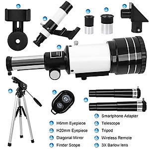 Telescope for Adults & Kids, Telescope, 70mm Aperture Refractor Telescope for Adults Astronomy Beginners Portable with Smartphone Adapter Ideal for Kids