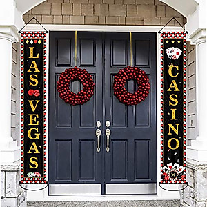 Las Vegas Party Banner Casino Night Party Decorations Welcome Porch Door Sign for Las Vegas Themed Birthday Baby Shower Decorations(Black)