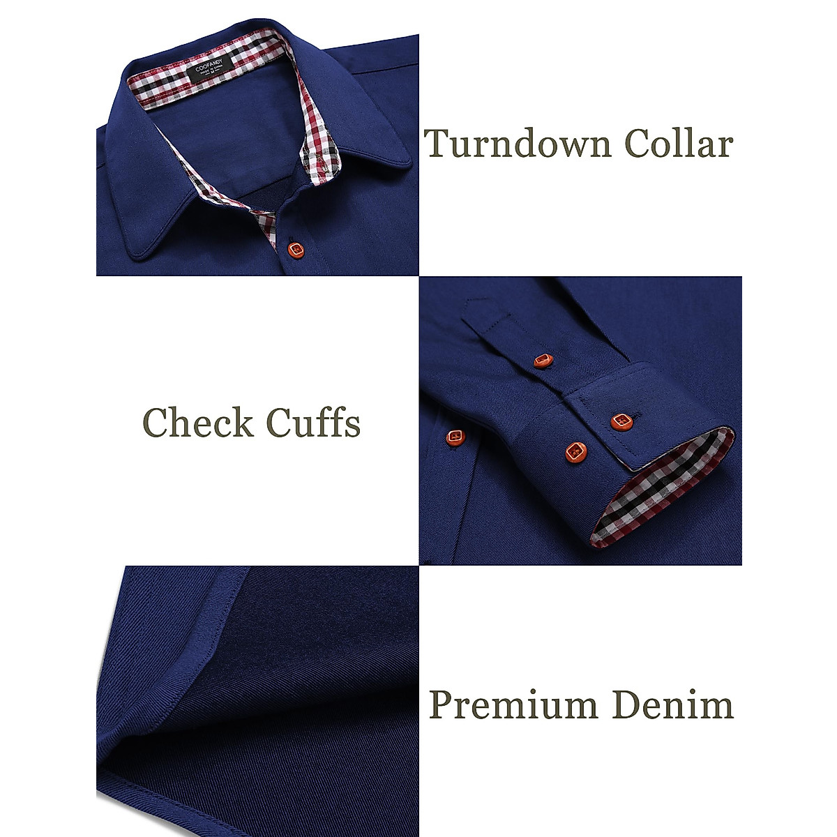 COOFANDY Mens Button Down Long Sleeve Shirts Slim Fit Dress Shirt Denim Cowboy Shirts