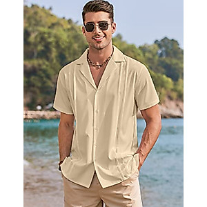 COOFANDY Men Casual Button Down Shirts Short Sleeve Camp Guayabera Shirts Resort Wear