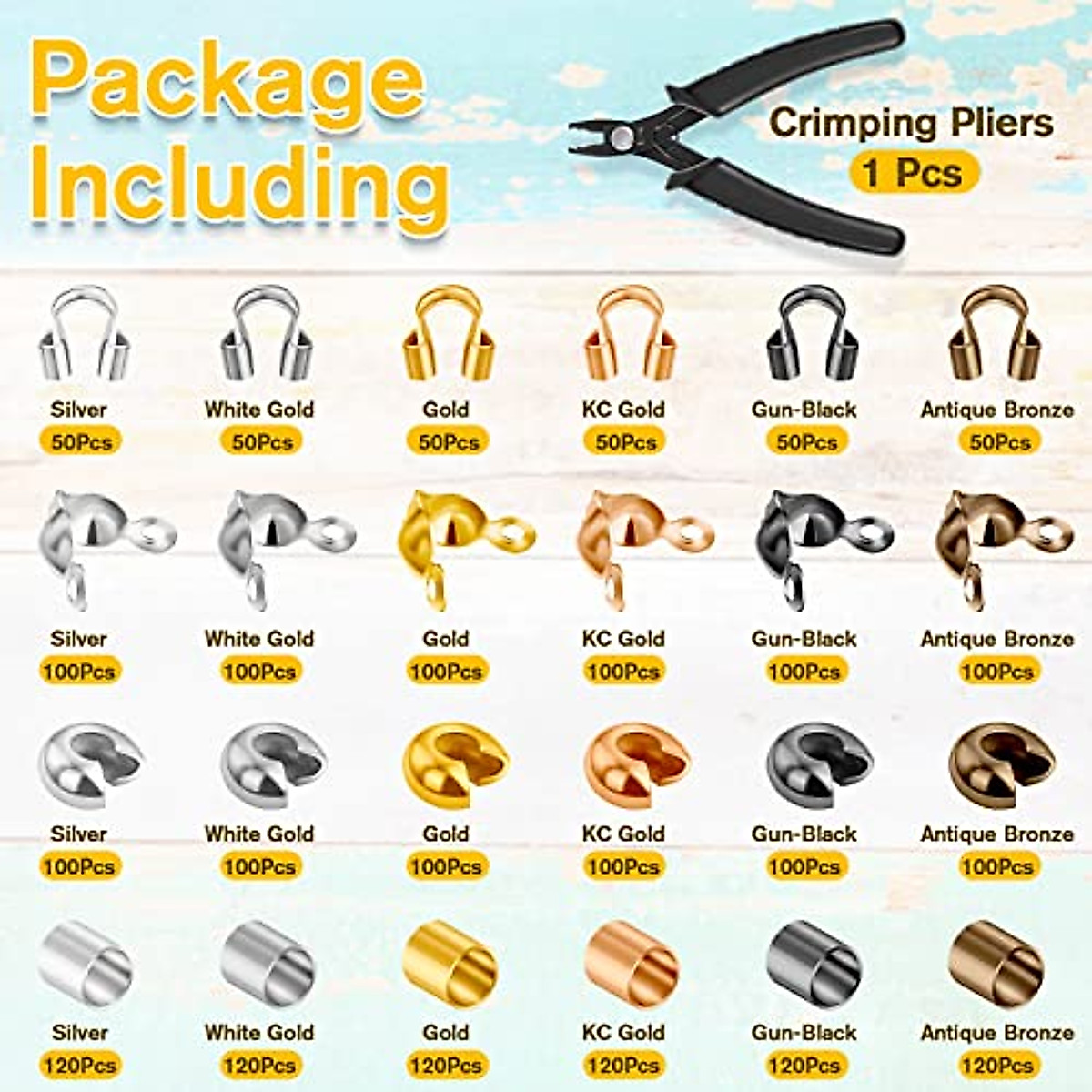 2220 Pieces Crimp Beads for Jewelry Making, Acejoz Knot Covers, Crimp Bead Covers, Crimp Tubes and Wire Guardians with Crimping Pliers for DIY Jewelry Bracelets Necklaces Making