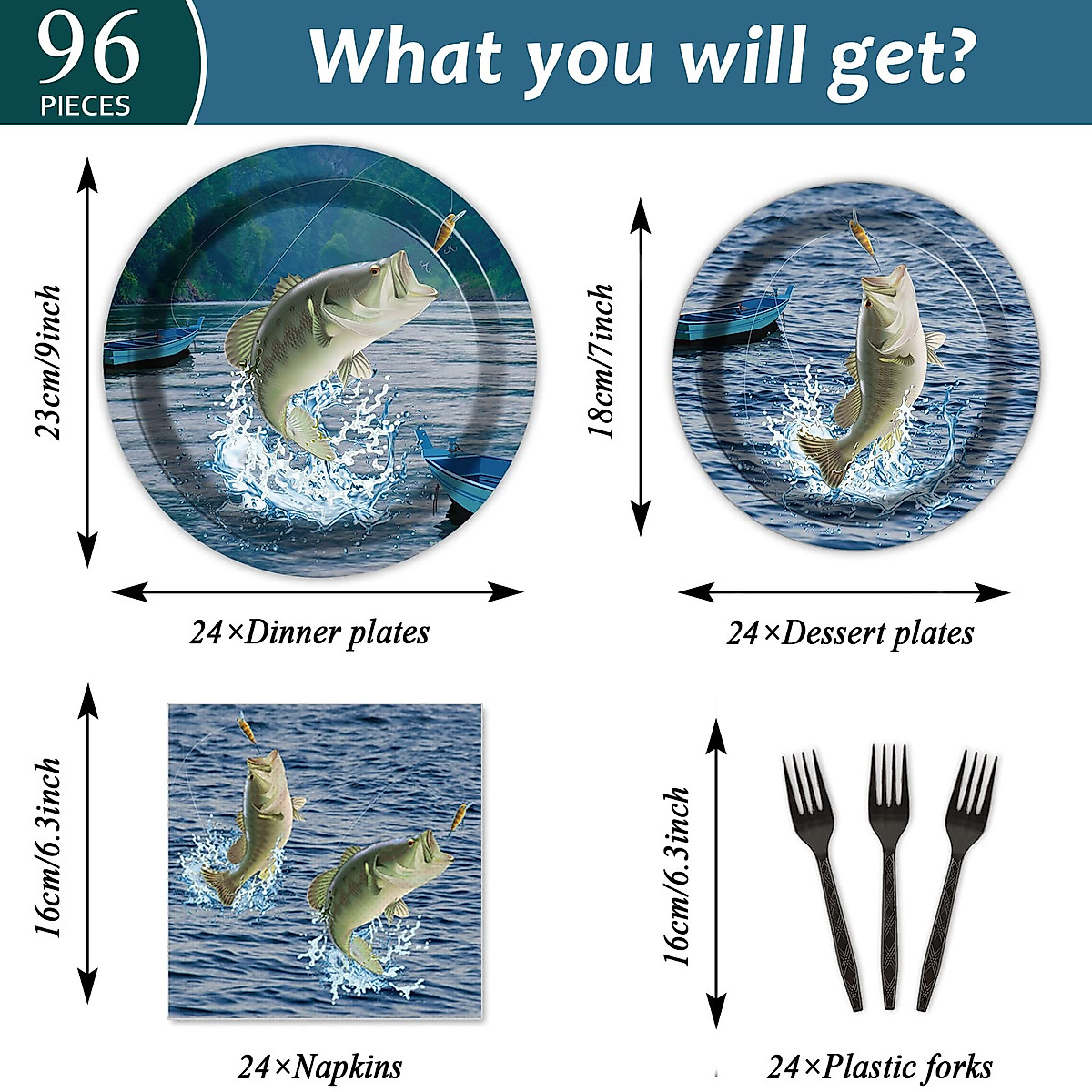 Gone Fishing Party Plates Napkins Gone Fishin' Dinnerware Fishing Themed Tableware for Fishing Tournament Birthday Party Disposable Paper Plates Napkins Party Decorations Supplies Favors 24 Guests
